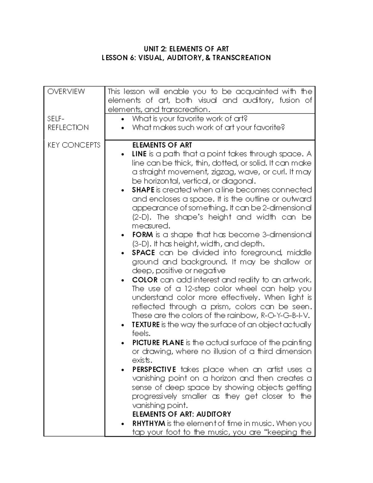 UNIT 2 - Lectures 6 - UNIT 2: ELEMENTS OF ART LESSON 6: VISUAL ...