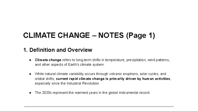 CLIMATE CHANGE NOTES (Course Code: CC101) - Overview & Impacts - Studocu