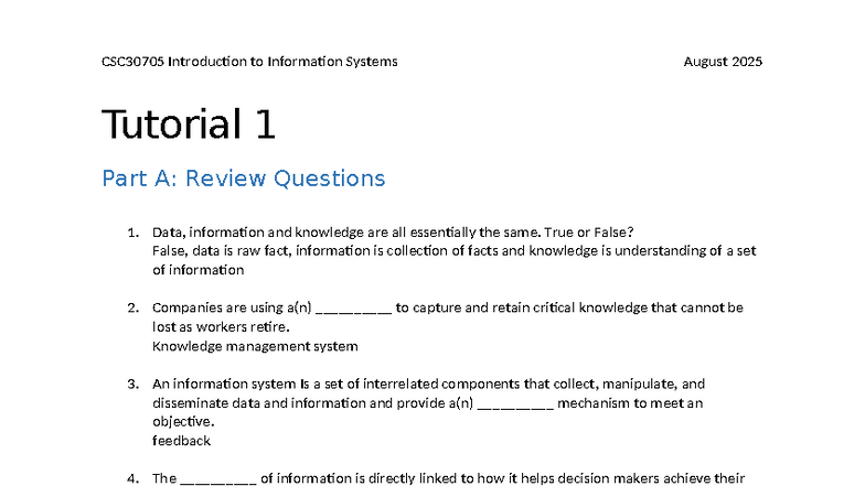 CSC30705 Introduction to Information Systems August 2025 Tutorial 1 ...