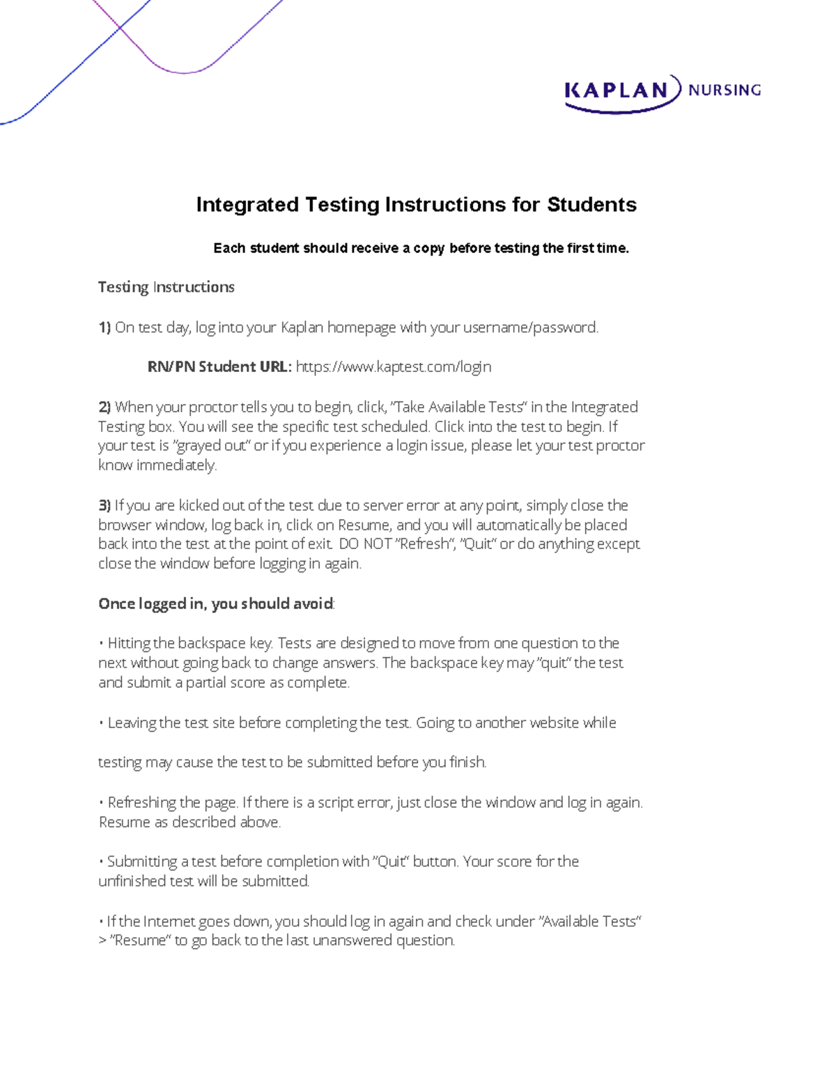 Student+Instructions+for+Integrated+Testing - Integrated Testing ...