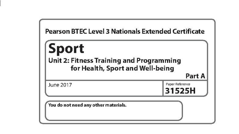 BTEC Level 3 Sport Unit 2: Training & Programming for Health - June ...