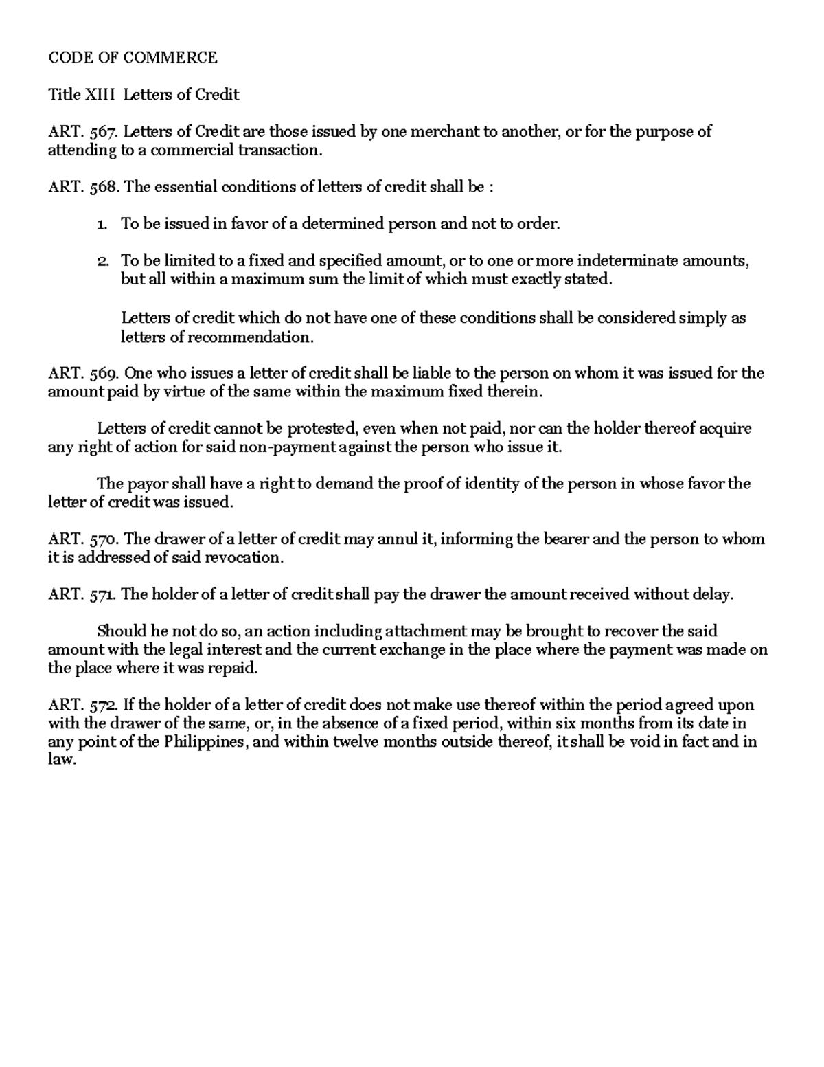 Code of Commerce: Title XIII - Letters of Credit Explained - Studocu