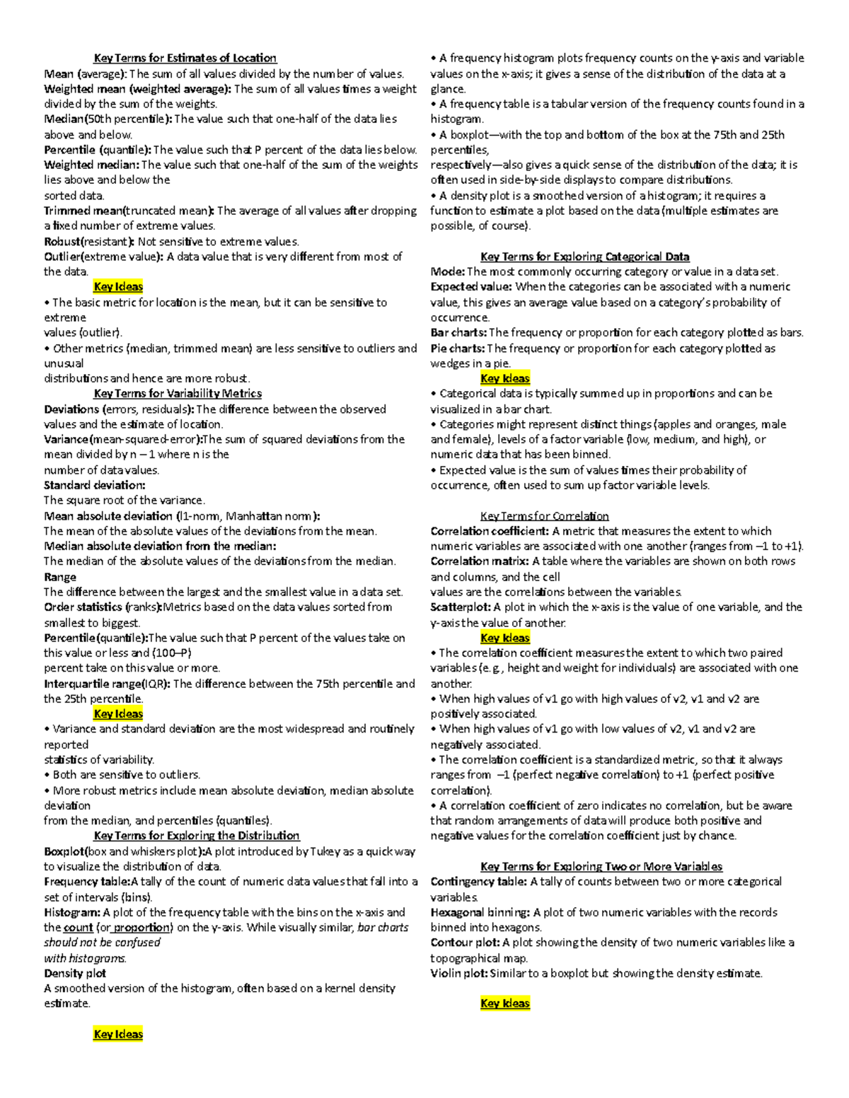 Statistics 101: Key Concepts & Terms Cheat Sheet - Studocu