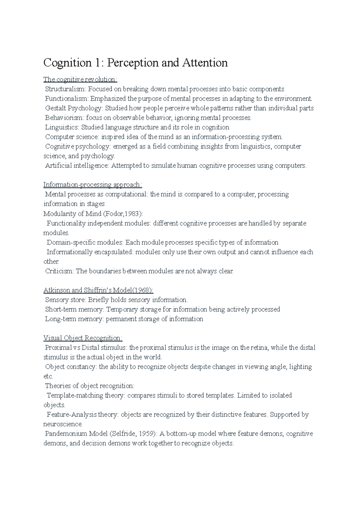 Cognition 1: Perception and Attention Overview in Cognitive Science ...