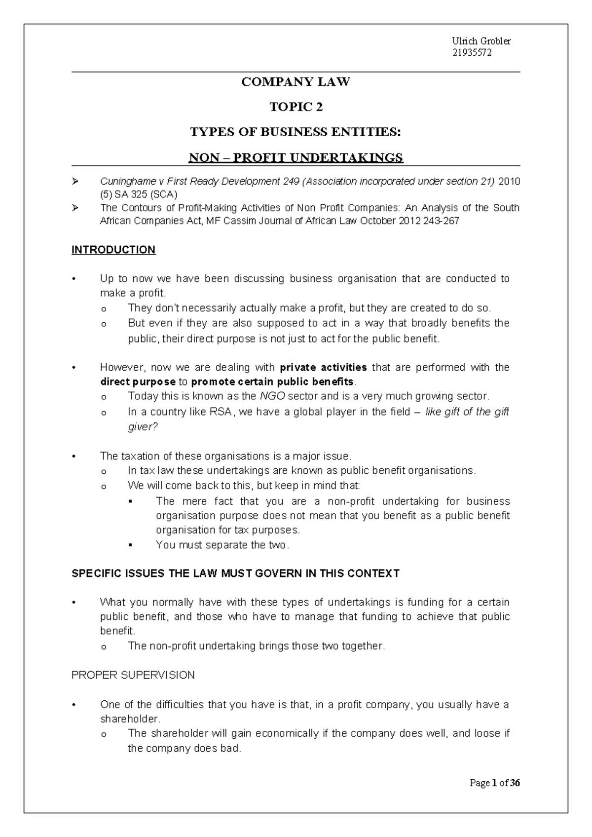 COMPANY LAW 21935572: Non-Profit Entities & Public Benefit Analysis ...