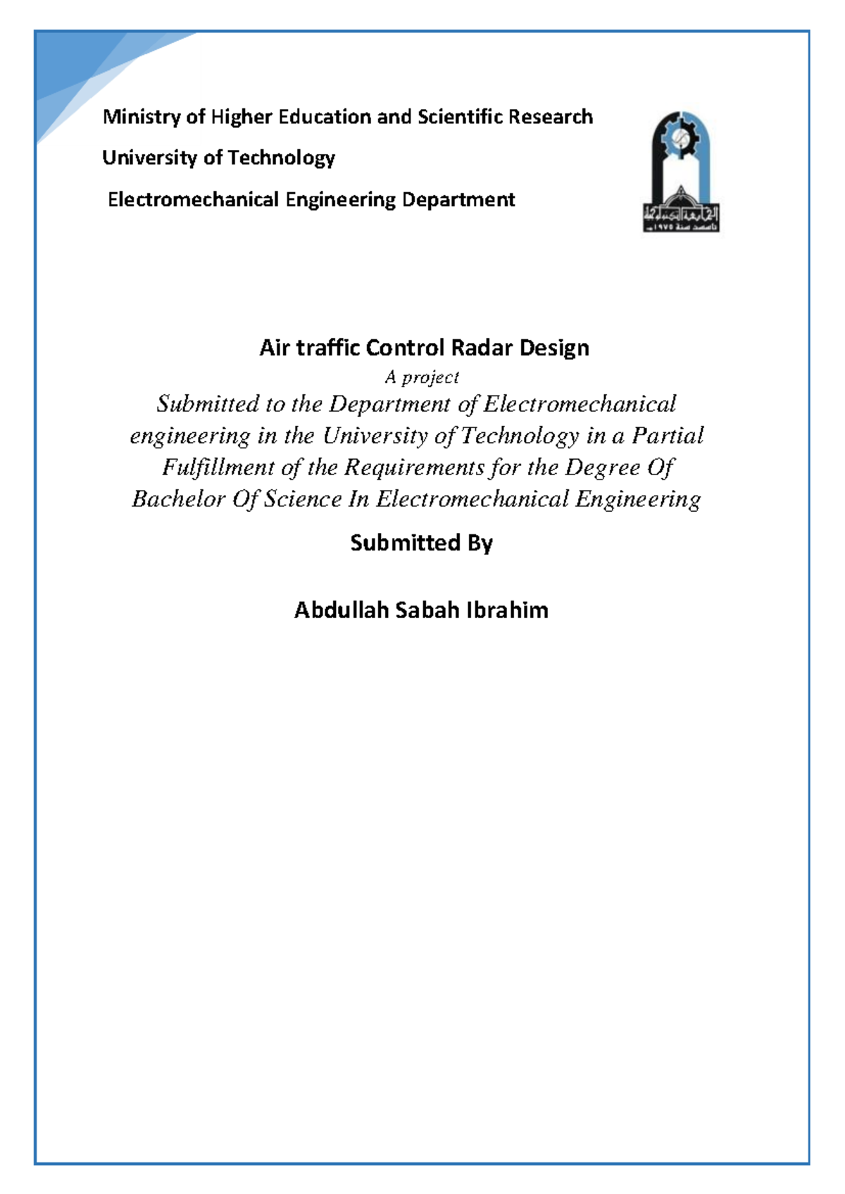 ATC Radar Design Project - Electromechanical Engineering (ENGR 401 ...