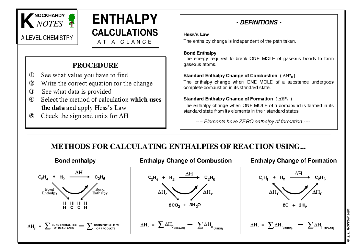 A Level Chemistry: Bond Enthalpies and Reaction Calculations - Studocu