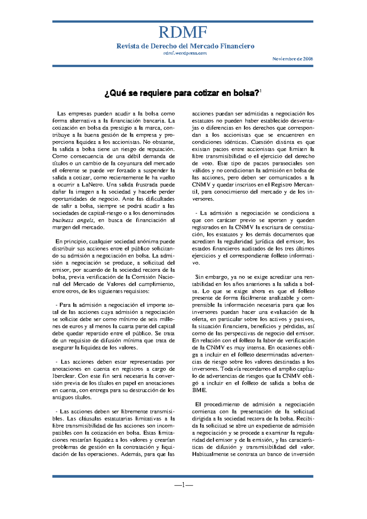 Requisitos para Cotizar en Bolsa: Análisis y Consideraciones - Studocu