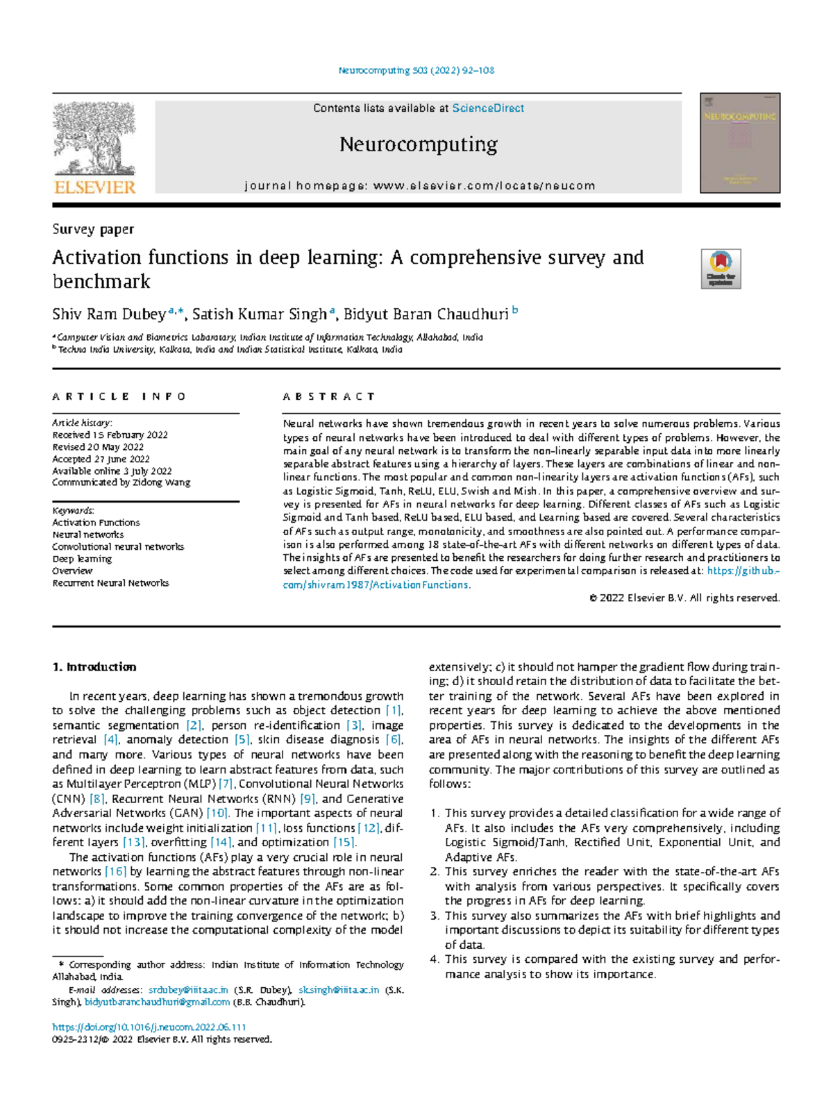 Activation Functions in Deep Learning: A Comprehensive Survey ...