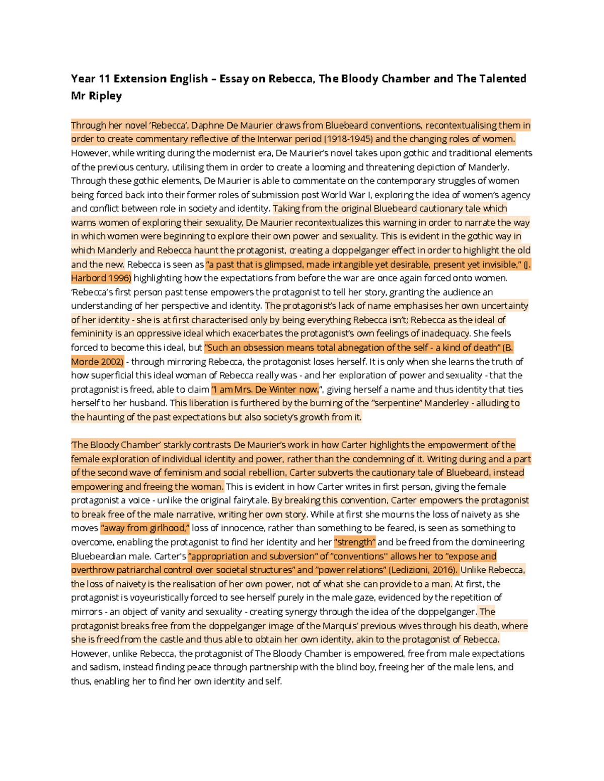 English Extension 1 - Comparative Essay Body / Prelim - Year 11 ...