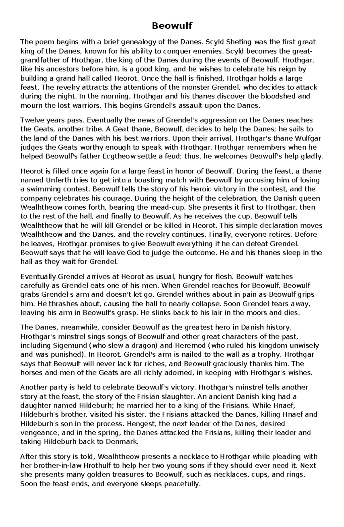 Beowulf - Beowulf The poem begins with a brief genealogy of the Danes ...