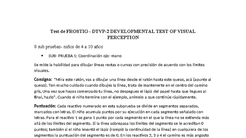 Test de FROSTIG: Desarrollo Visual en Niños de 4 a 10 Años - Studocu