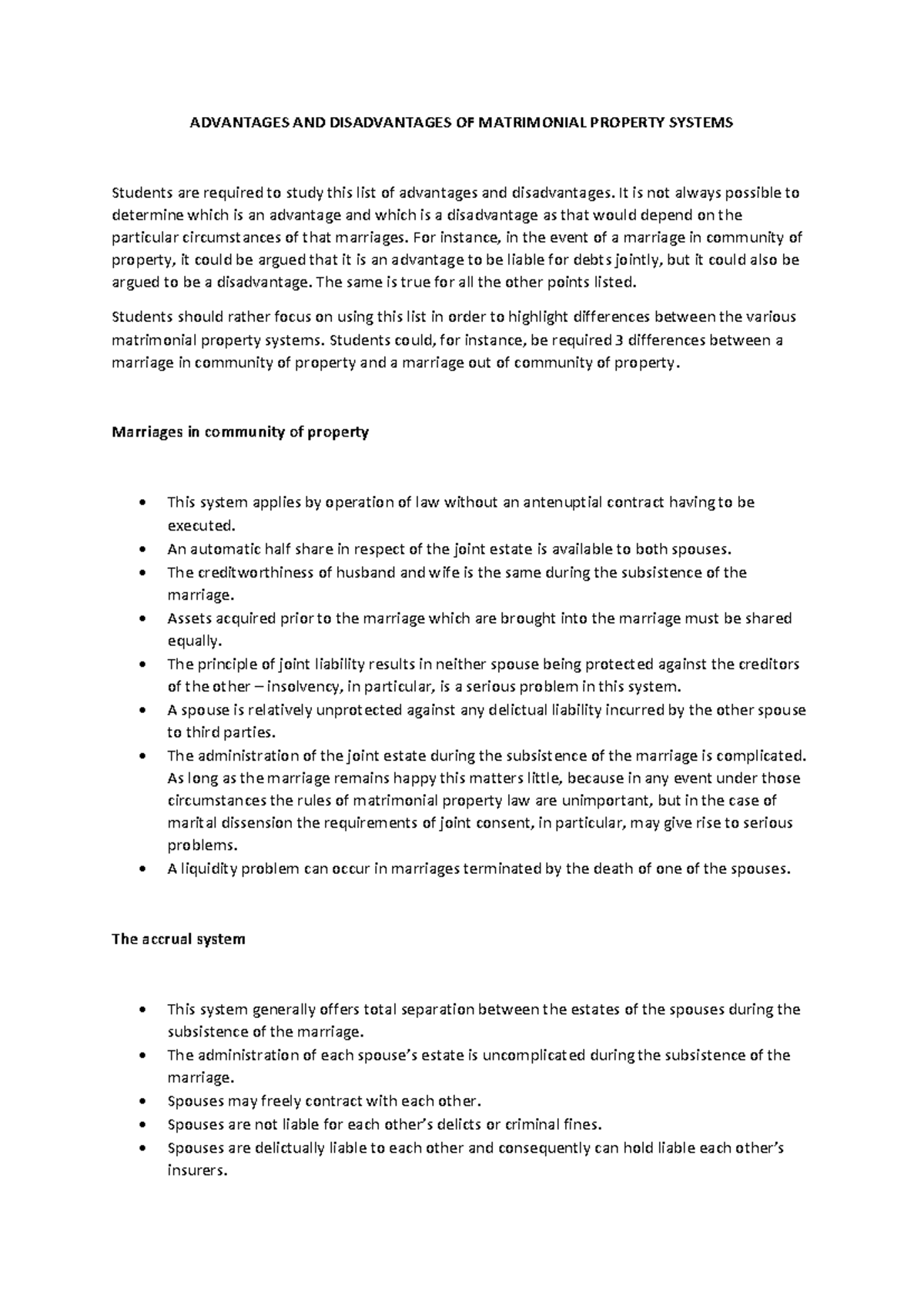Advantages and Disadvantages of Matrimonial Property Systems: A Study ...