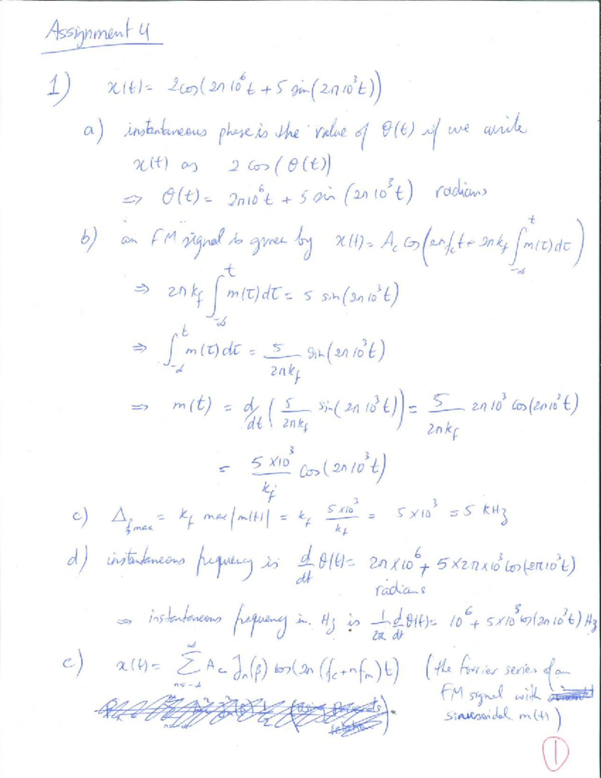 Assignment 4 Solutions: FM Signal Analysis and Instantaneous Frequency ...