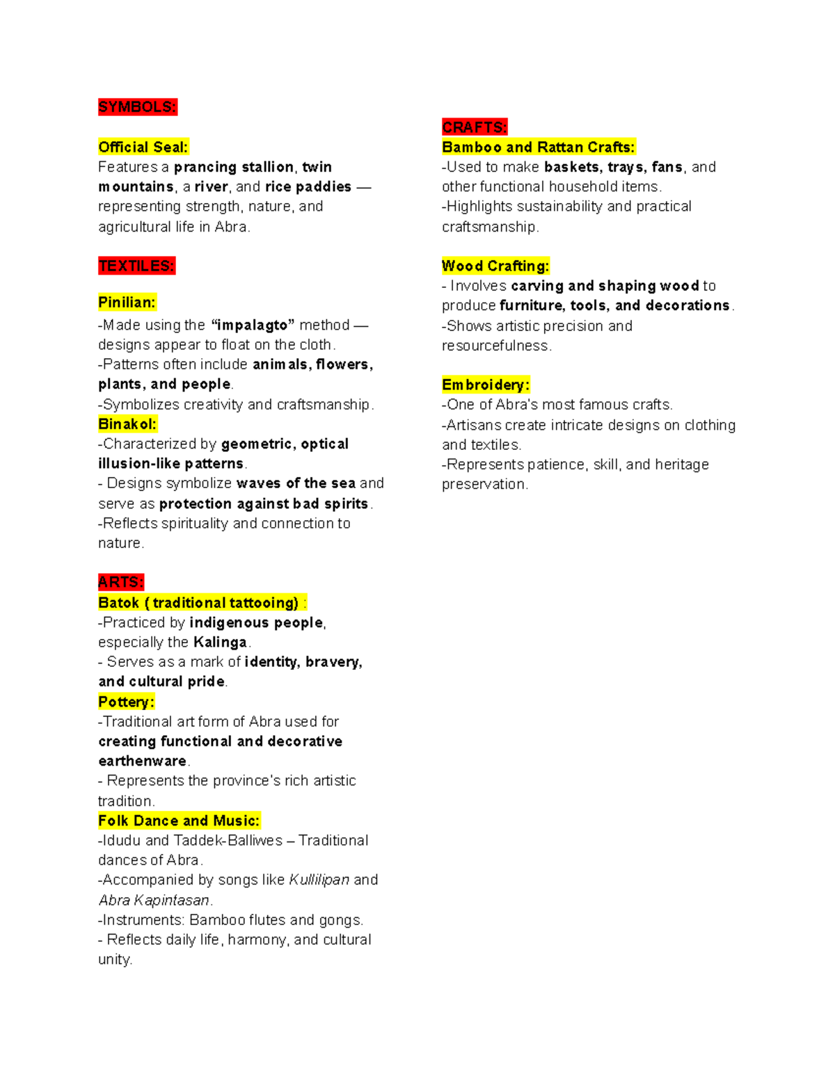 Symbols, Textiles, and Arts & Crafts of Abra: A Cultural Overview - Studocu