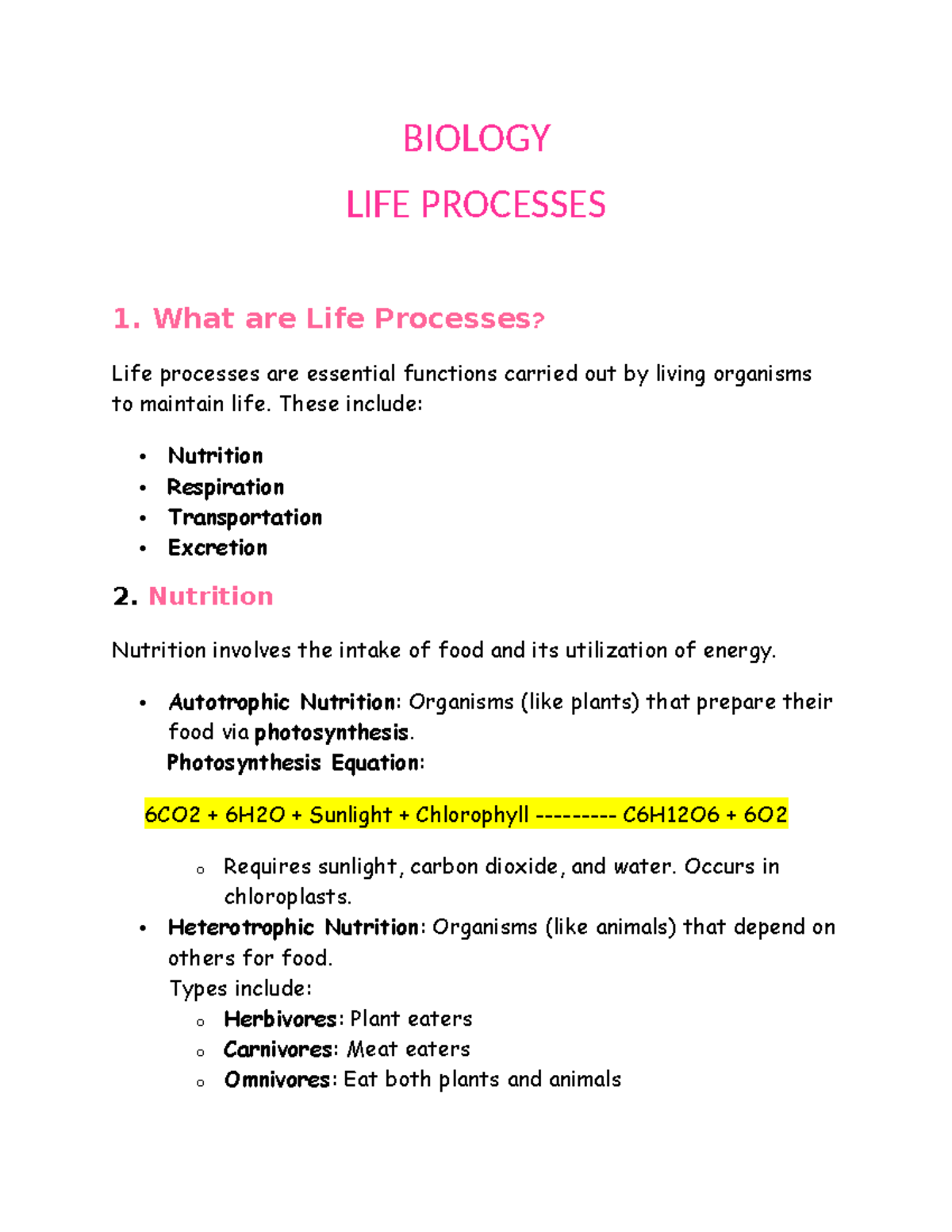 Biology Ch 1: Overview of Life Processes and Functions - Studocu