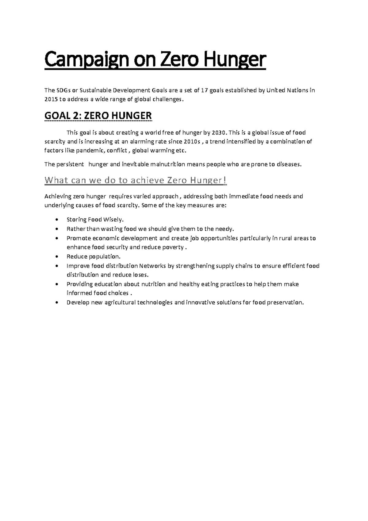 Campaign on Zero Hunger - GOAL 2: ZERO HUNGER This goal is about ...