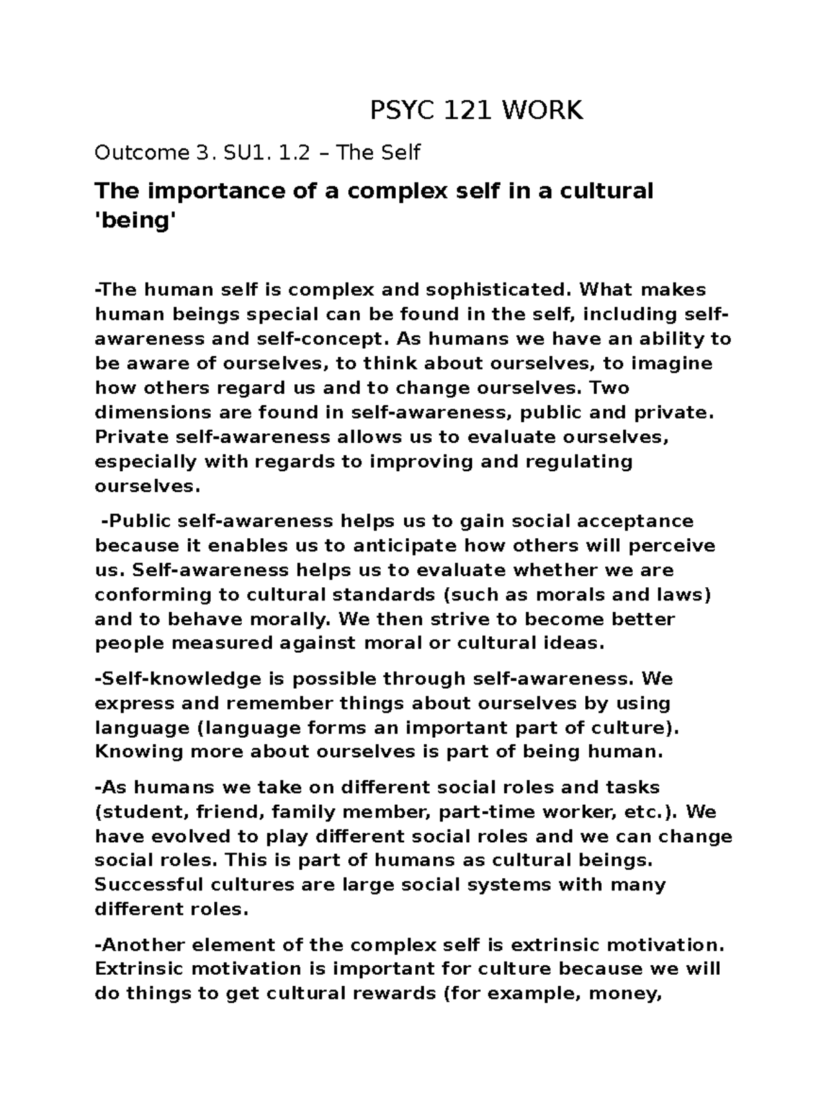 Outcome 3 SU1. 1 - Course work for practice purposes - PSYC 121 WORK ...