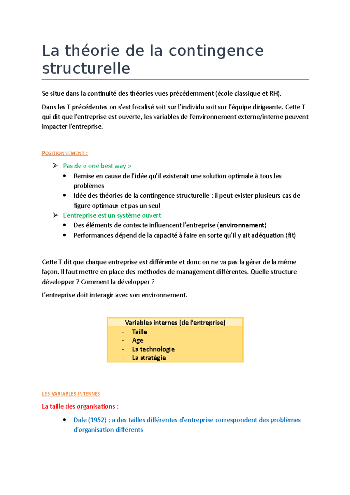 2 La Théorie de la Contingence Structurelle en Management - Studocu