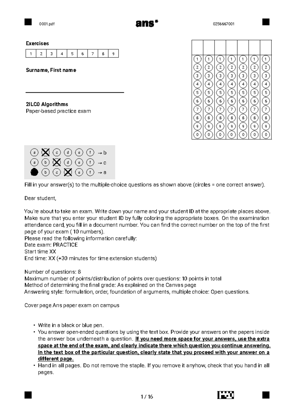 2ILC0 Algorithms: Paper-based Practice Exam Overview - Studeersnel