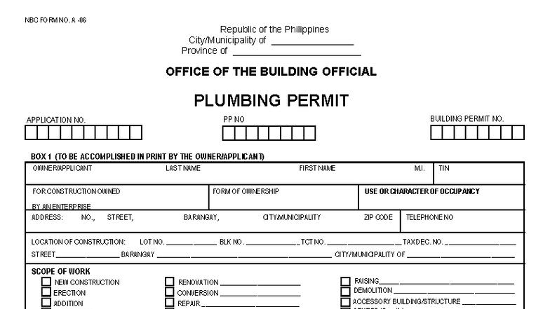 Plumbing Permit Application - IYOT - Studocu