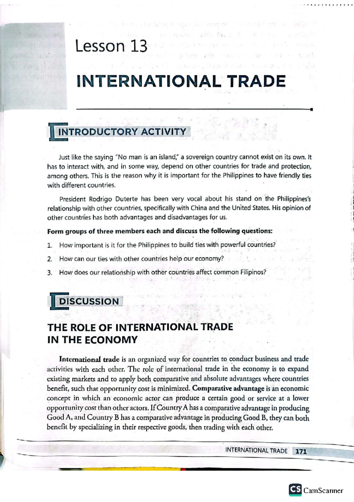 Lesson 13: Intro Activity on International Trade and Its Impact (171 CS ...