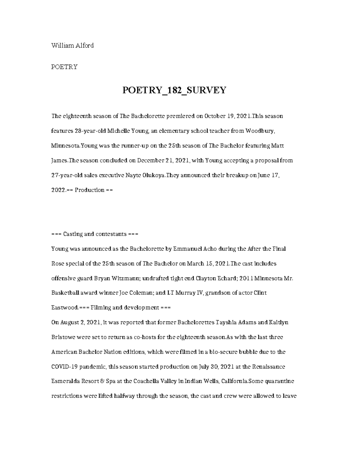 Poetry 182 Survey - William Alford POETRY POETRY_182_SURVEY The ...