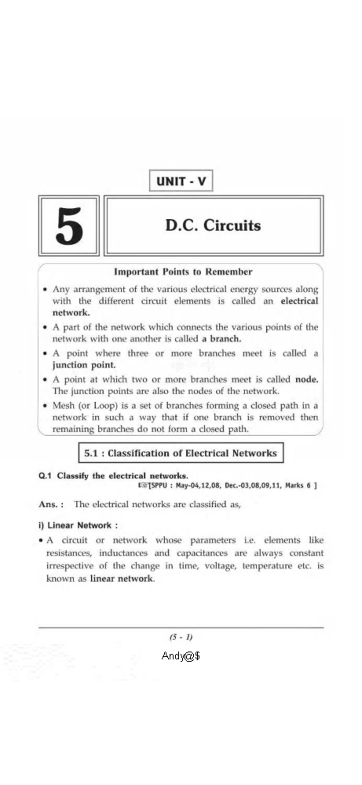 BEE 5: Key Concepts and Classifications in Electrical Networks - Studocu