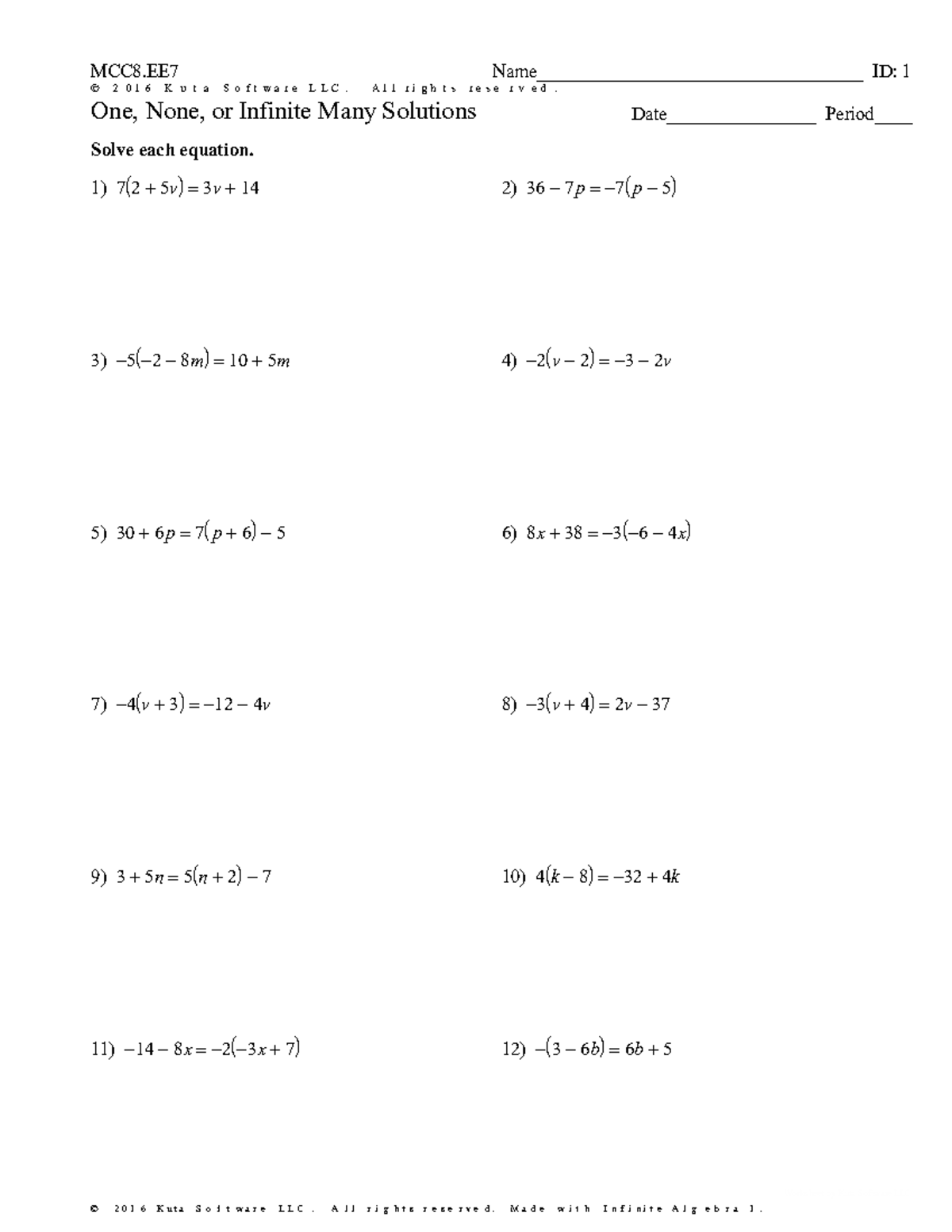 MCC8 Final Exam Solutions: One, None, Infinite Many Solutions - Studocu