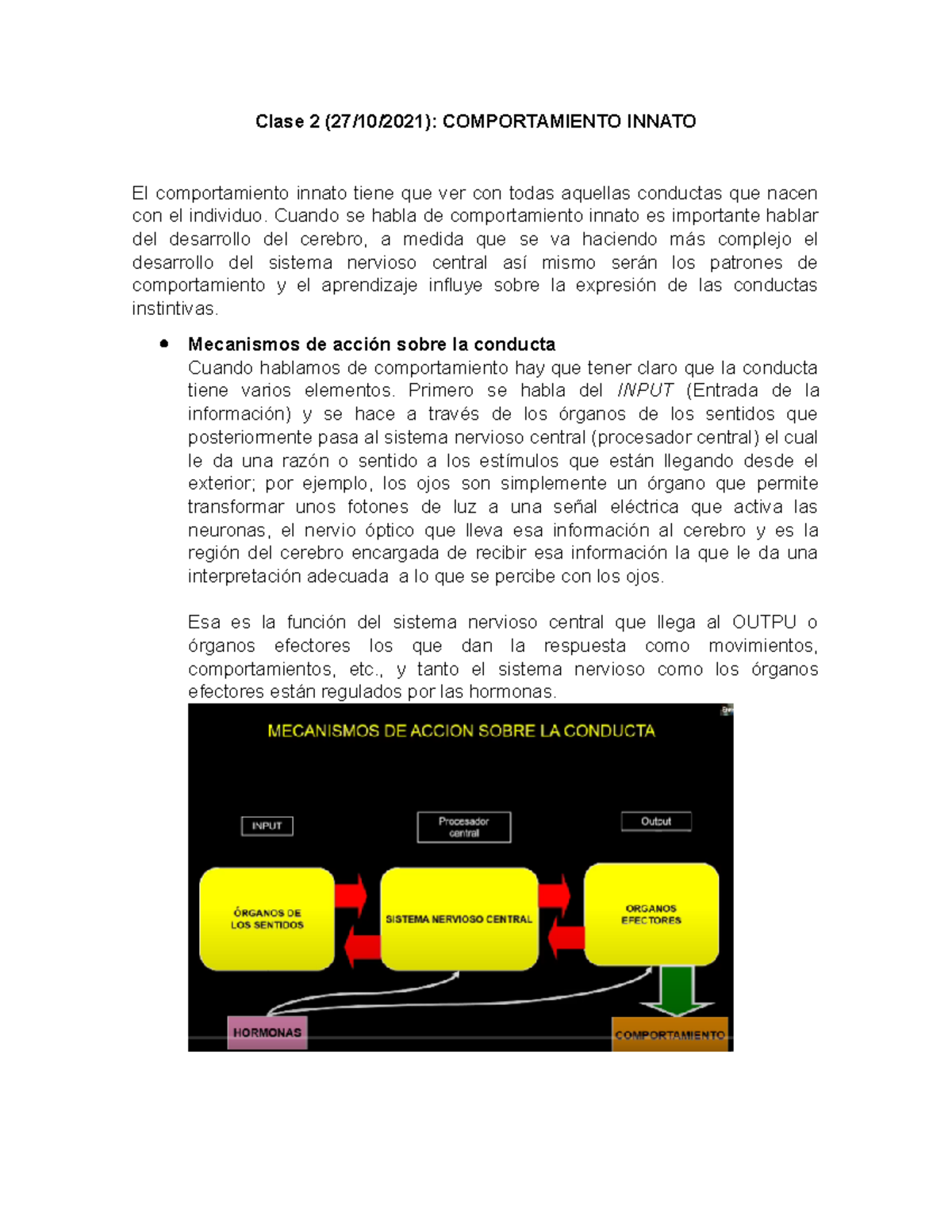 BCAH - Clase 2: Comportamiento Innato y Mecanismos de Conducta - Studocu