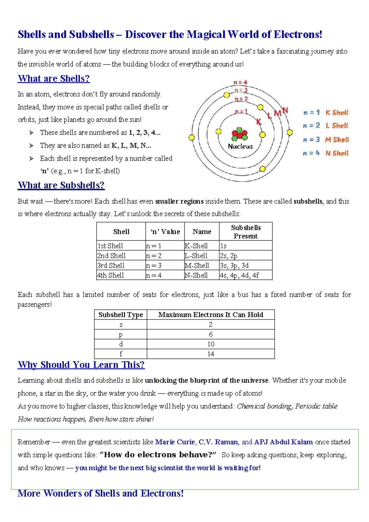 Shells and Subshells: Understanding Atomic Structure in Chemistry - Studocu
