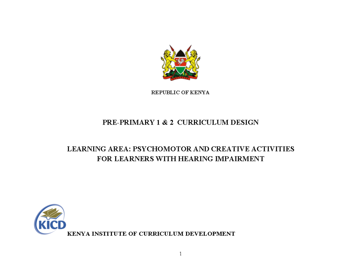 Psychomotor AND Creative Activities PP1 2 1 - REPUBLIC OF KENYA PRE ...