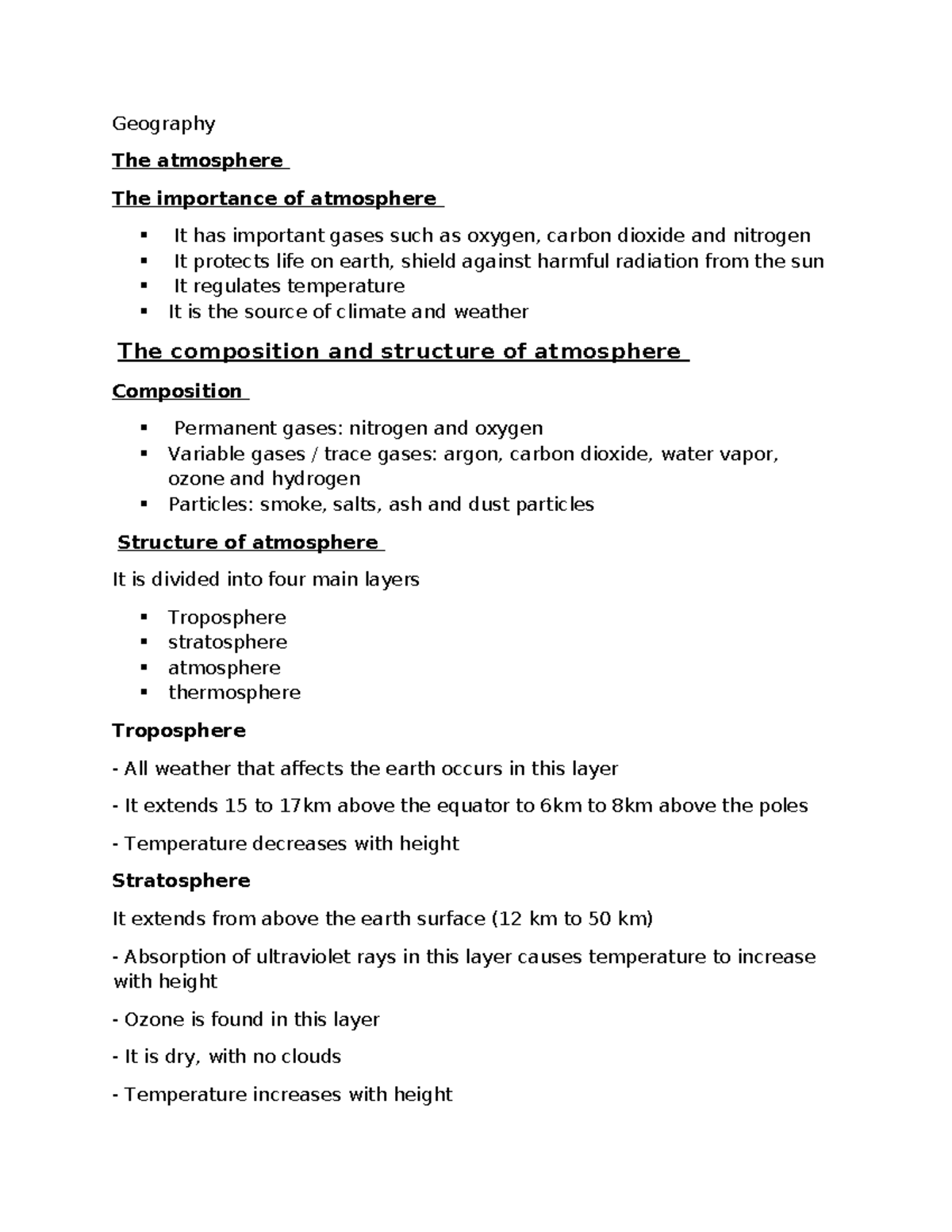 Geography 1 - Grade 10 CAPS: Atmosphere and Climate Notes - Studocu