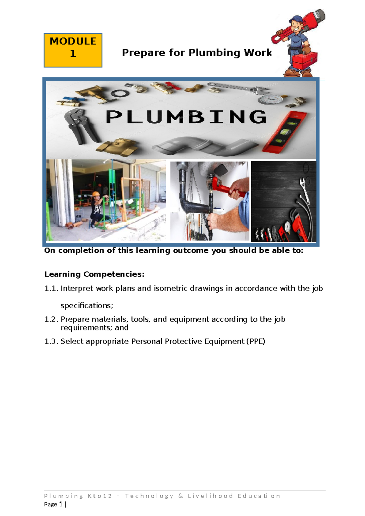 Module 1: Preparing for Plumbing Layout - Kto 12 Technology ...