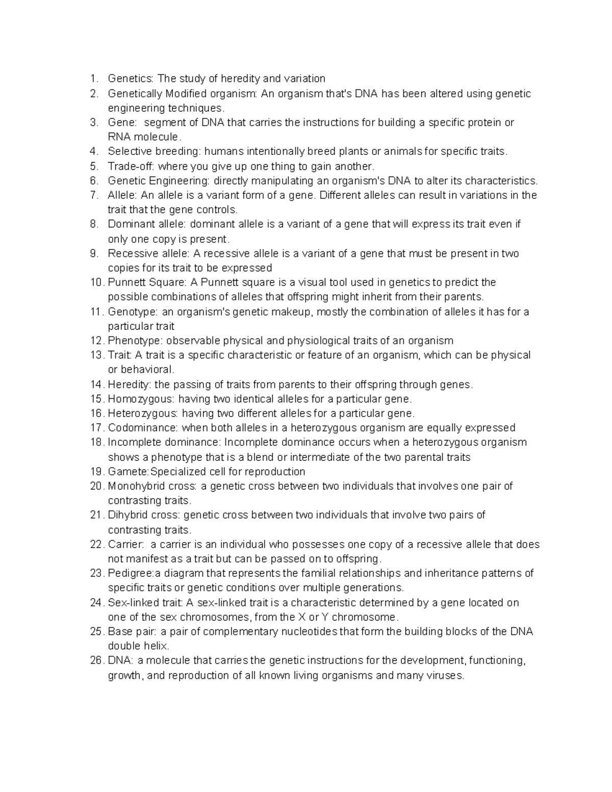 Biology Vocab: Key Terms in Genetics and Heredity Concepts - Studocu