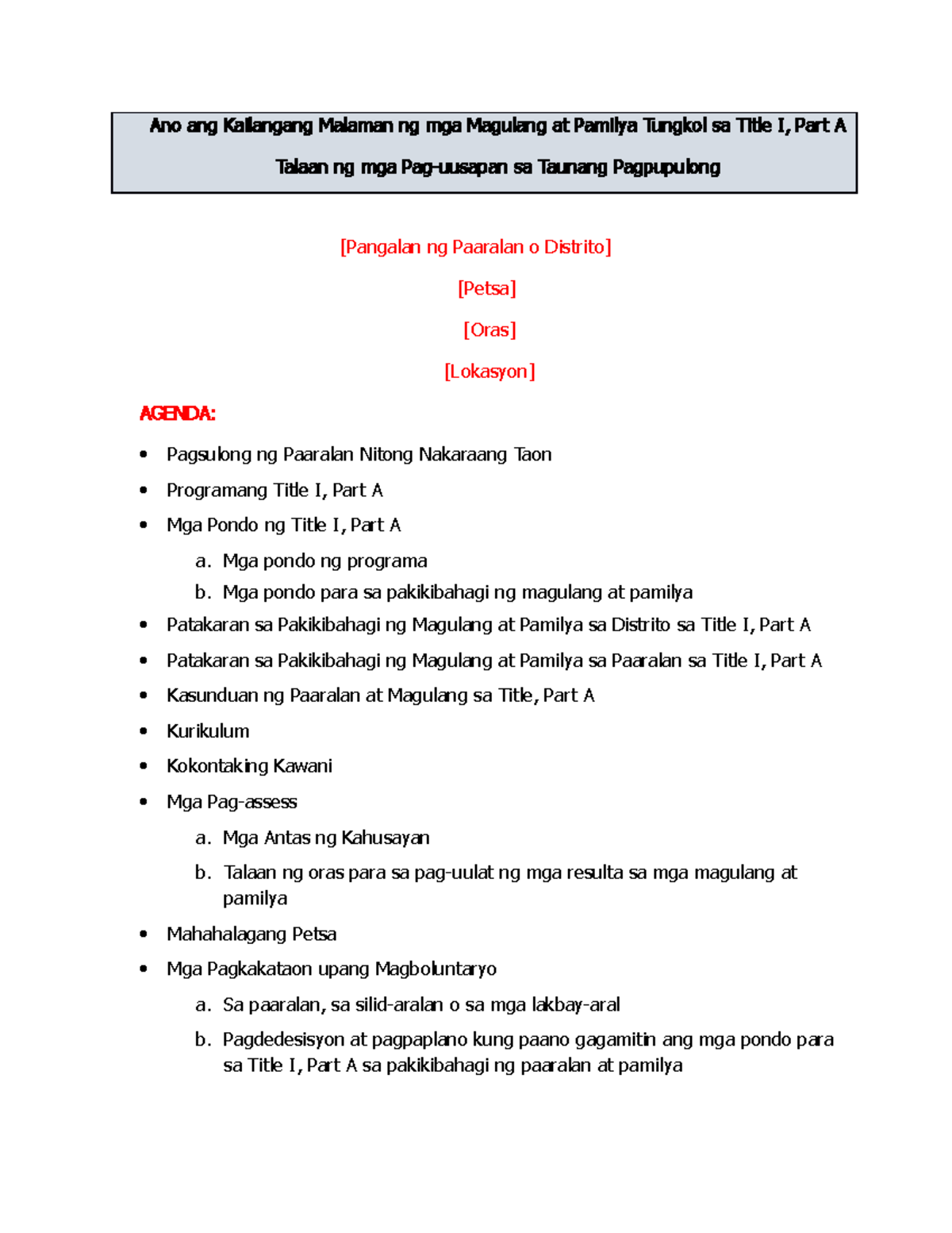 Format AT Halimbawa NG Agenda - Ano ang Kailangang Malaman ng mga ...