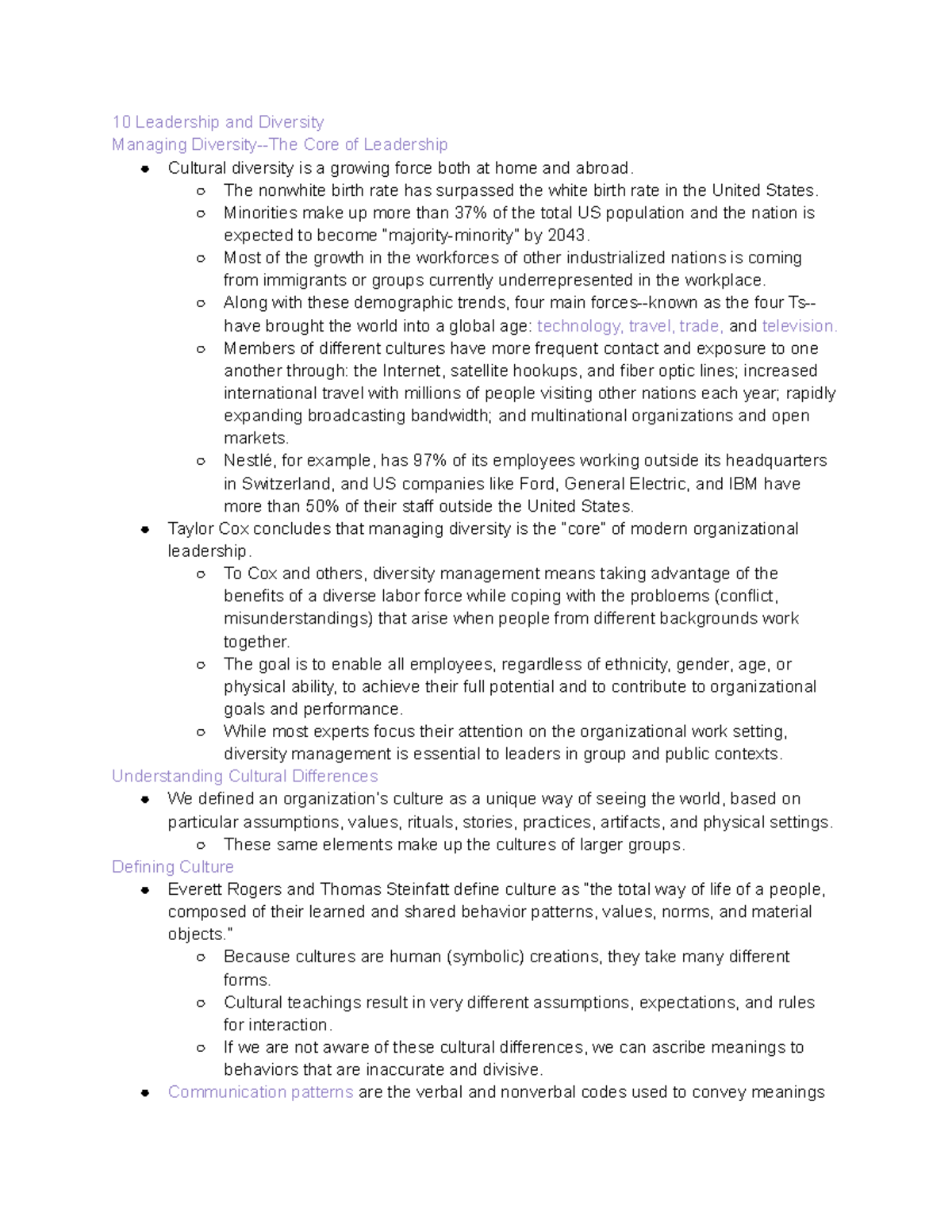 OGL 200 Chapter 10 Notes - 10 Leadership and Diversity Managing ...