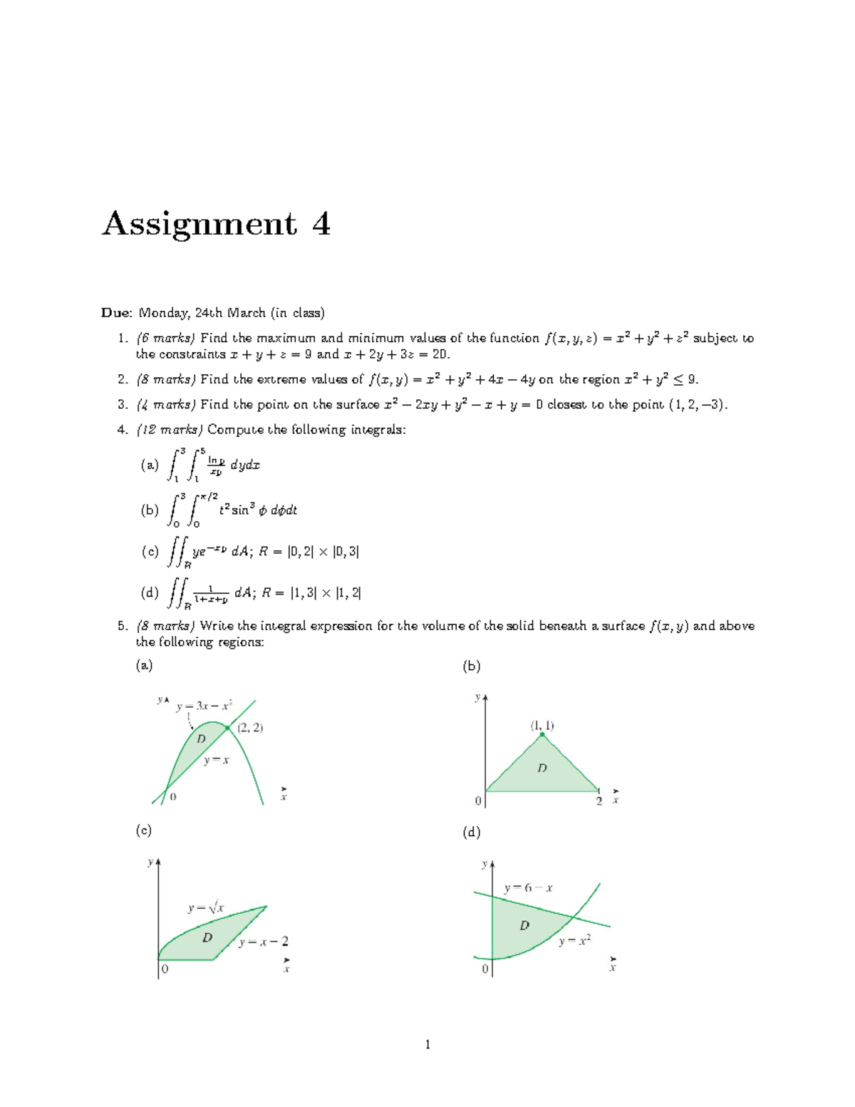 Assignment 4: Optimization and Integral Calculations in Multivariable Calculus - Studocu