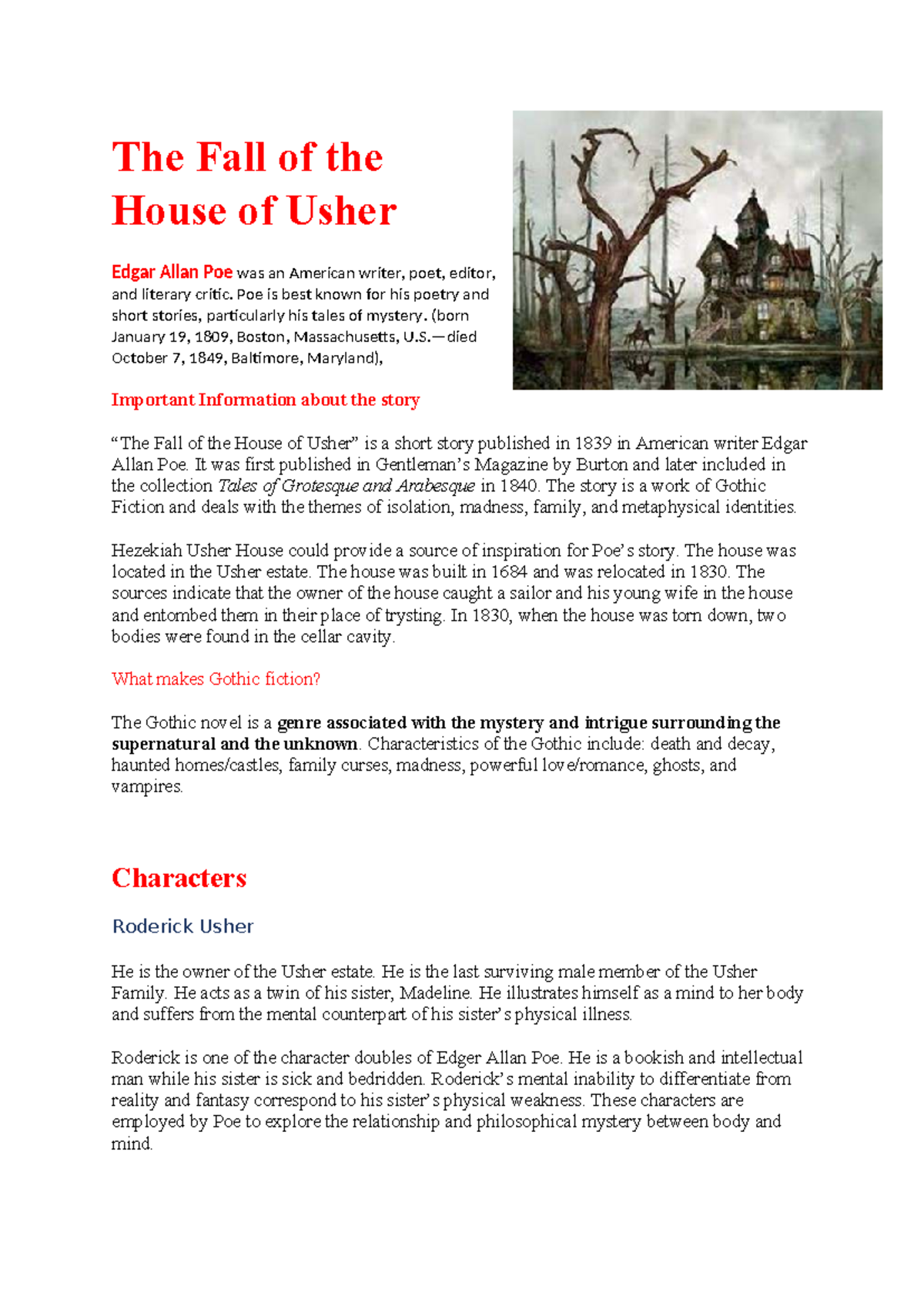 Fall of the House of Usher: A Gothic Analysis - ENG 101 - Studocu