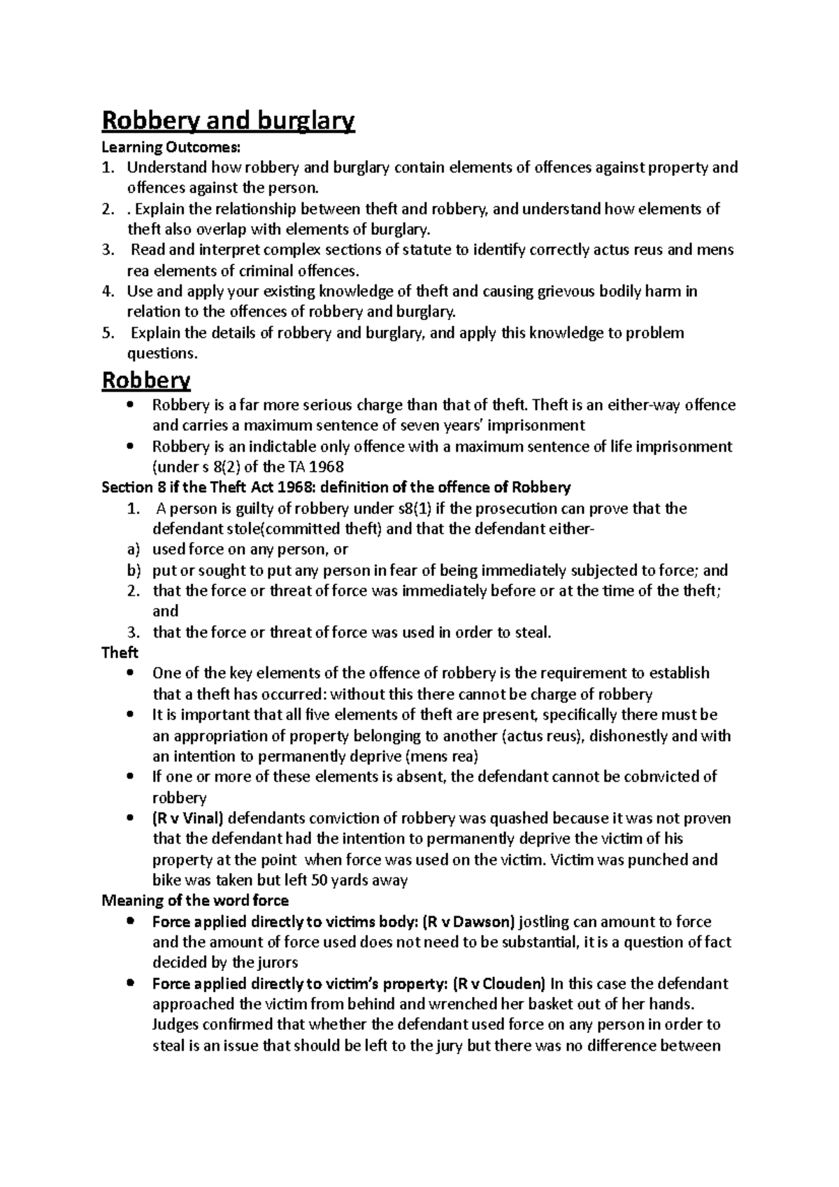 (6)Robbery and burglary - Robbery and burglary Learning Outcomes ...