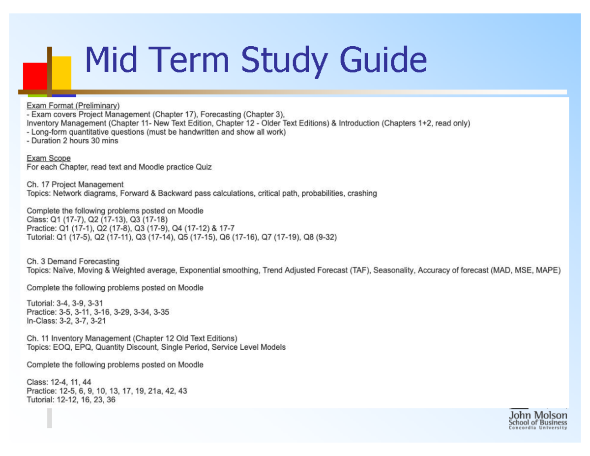 Midterm Exam Format Study Guide: Project Management & Forecasting - Studocu