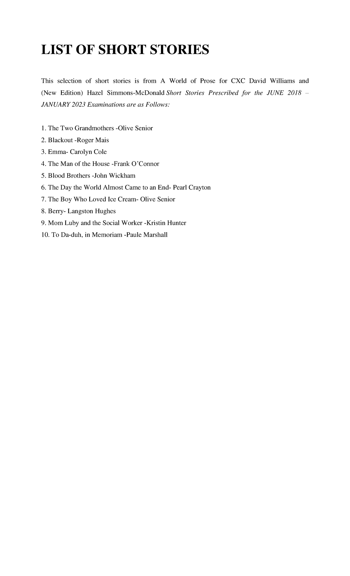 CXC Short Stories for June 2018 & January 2023 Exams: A Comprehensive ...