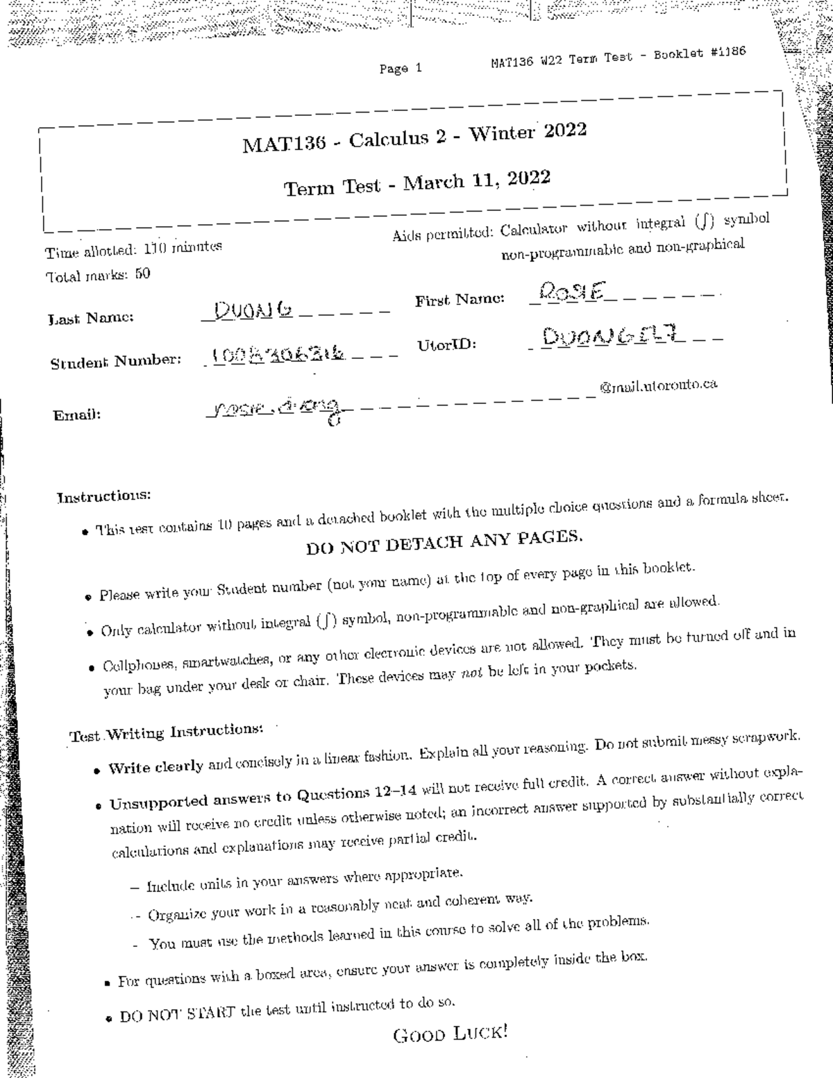 MAT136 2022 Midterm - Practice - Mat136H1 - Studocu