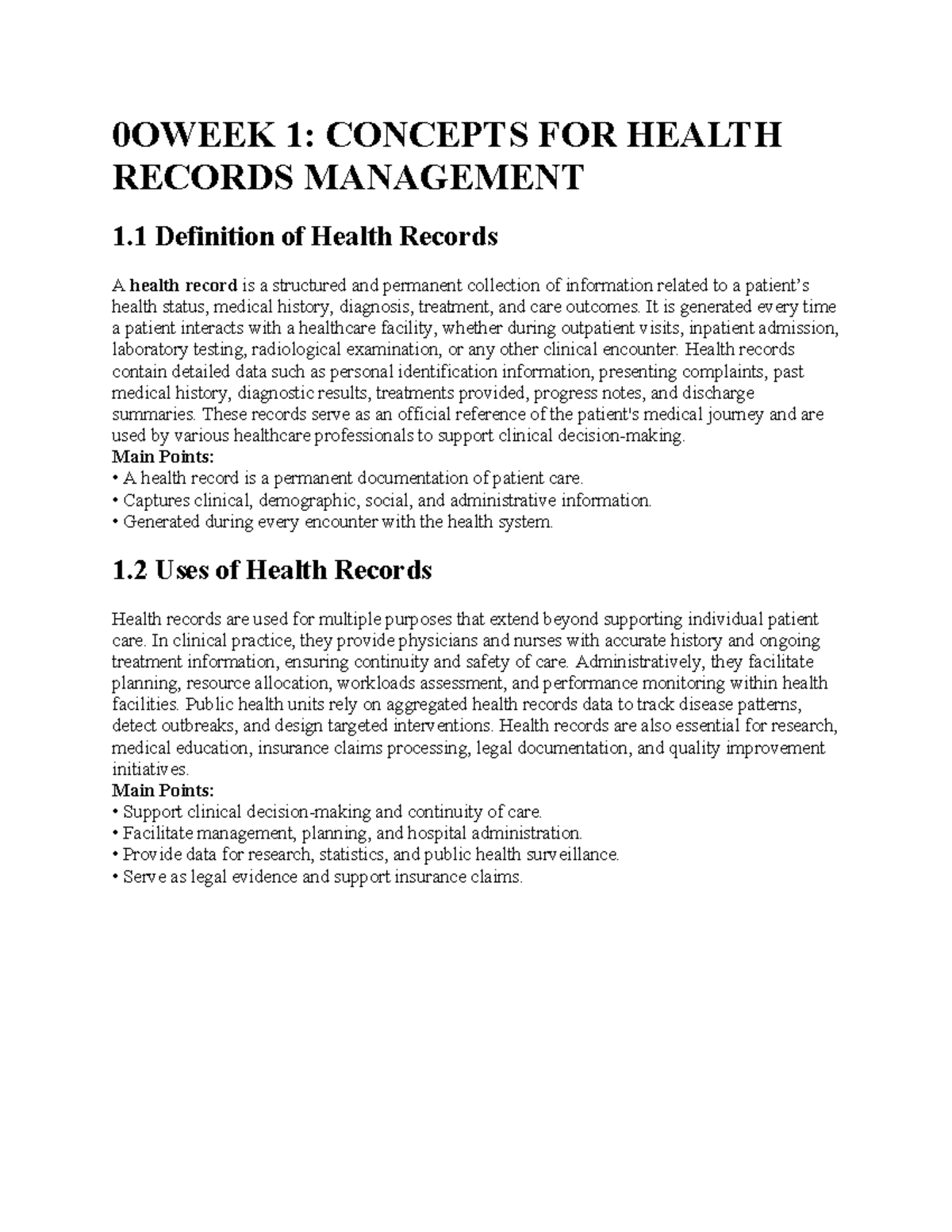 Health Records Management Notes 2026: Concepts and Practices - Studocu