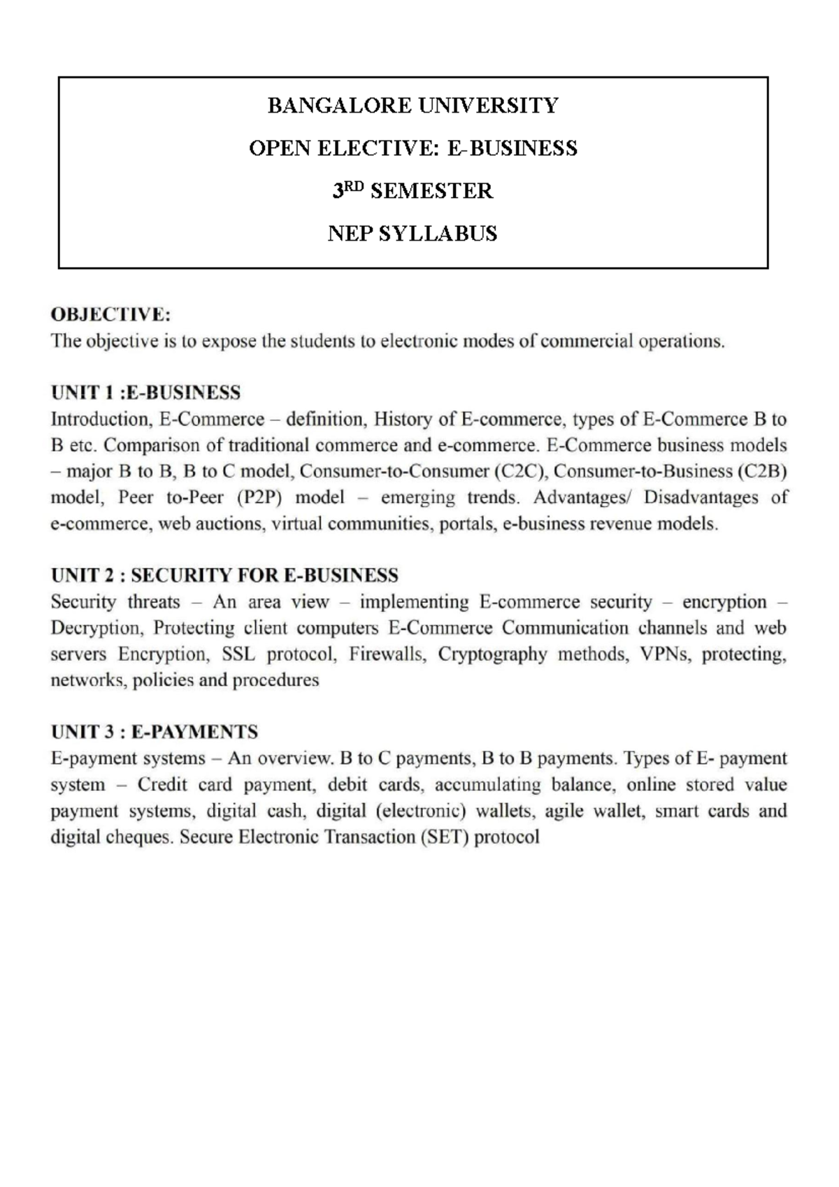 OE E- Business - Bachelor of computer applications - BANGALORE UNIVERSITY OPEN ELECTIVE: E ...
