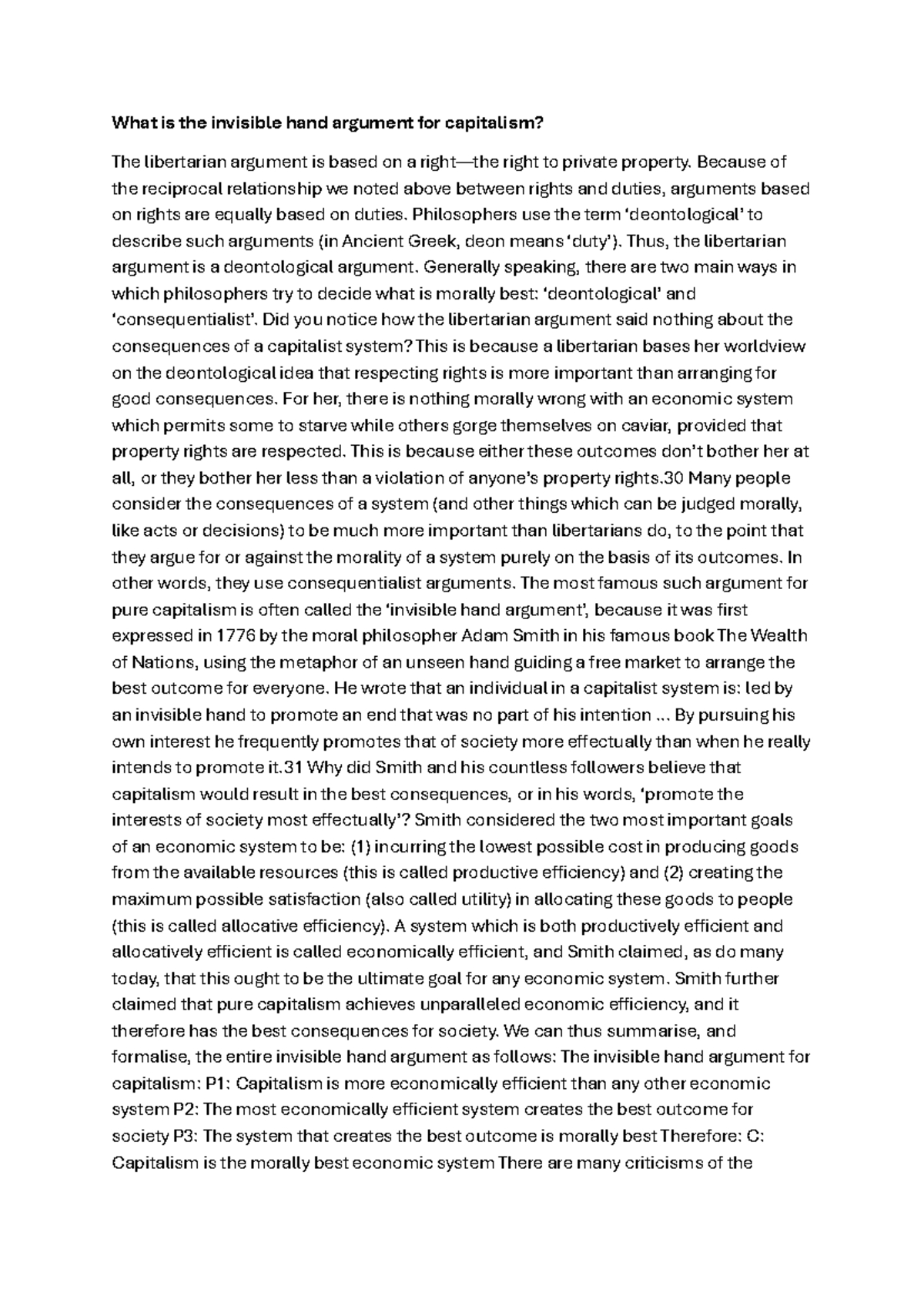 Invisible Hand Argument for Capitalism: A Critical Analysis (BUS 101 ...