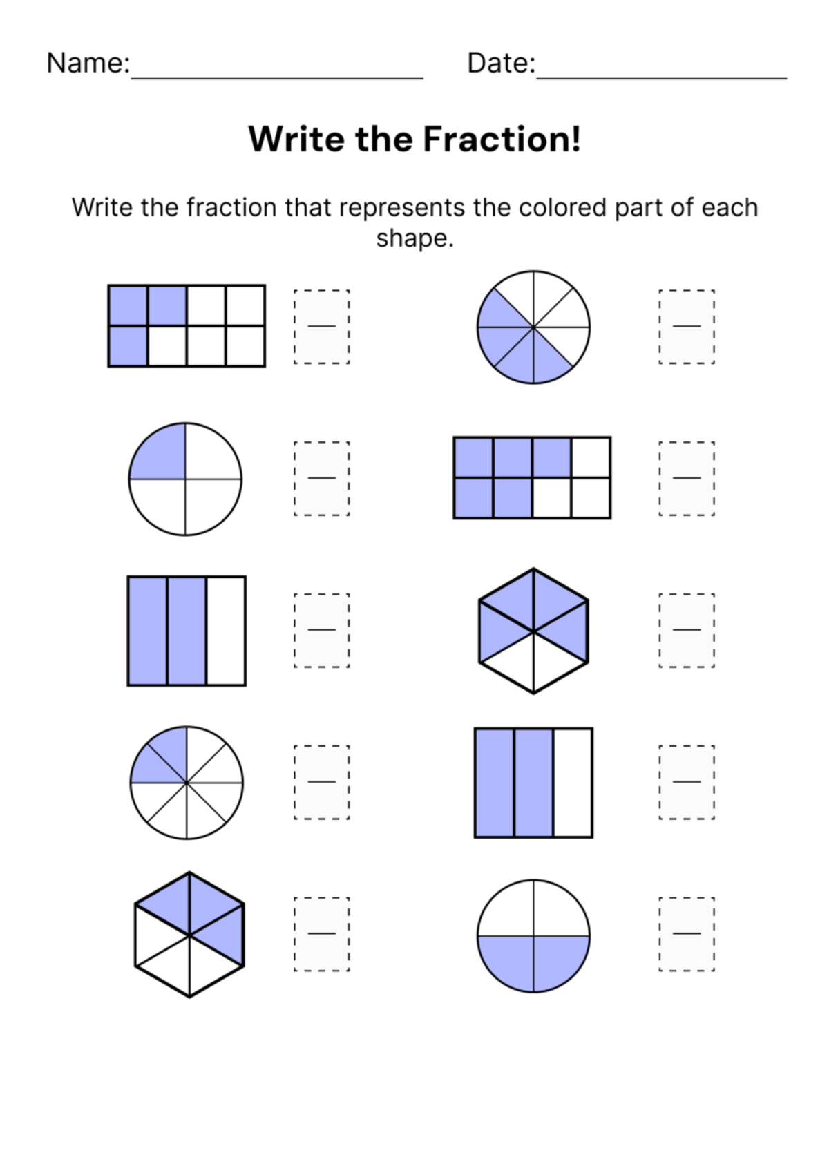 Write the Fraction Worksheet – Version 3 - Name: Date: Write the ...