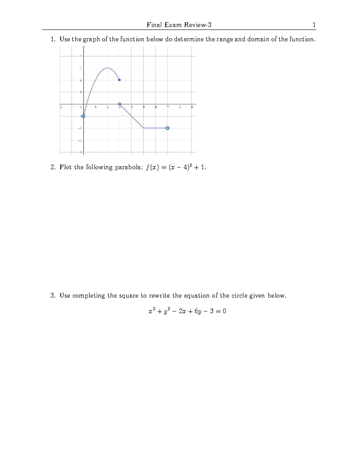 Final Exam Review: Domain, Range, and Function Analysis - Studocu