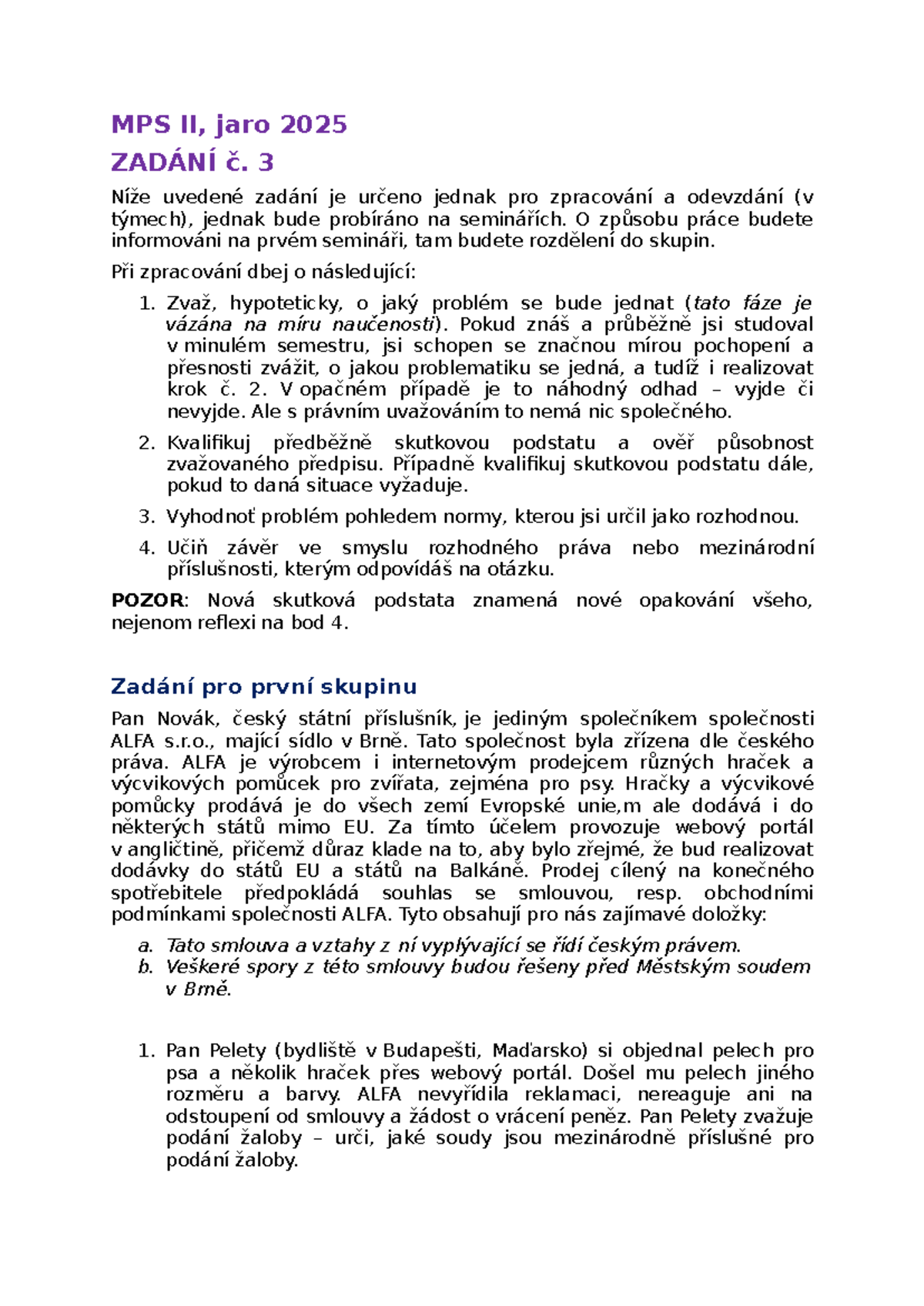 MPS II - Zadání pro 3. seminář, jaro 2025 - Studocu