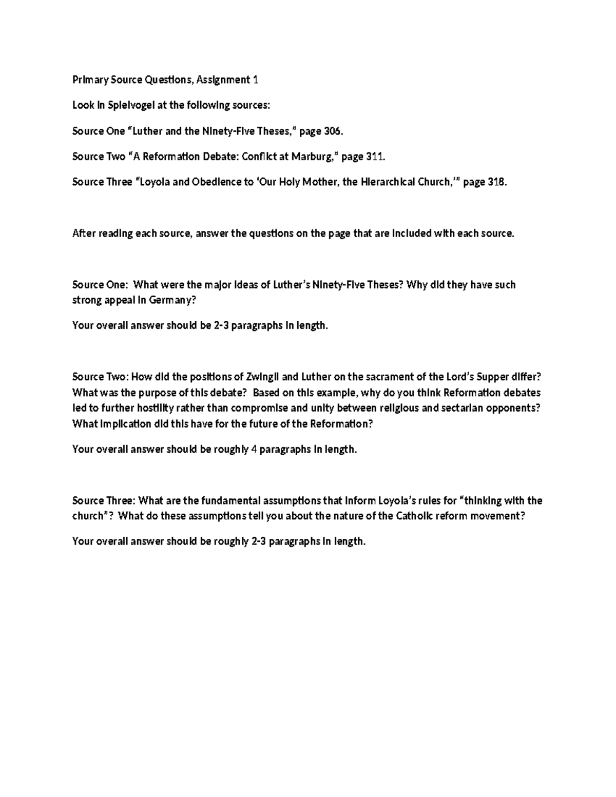 Primary Sources Assignment 1: Reformation Debates Analysis - Studocu